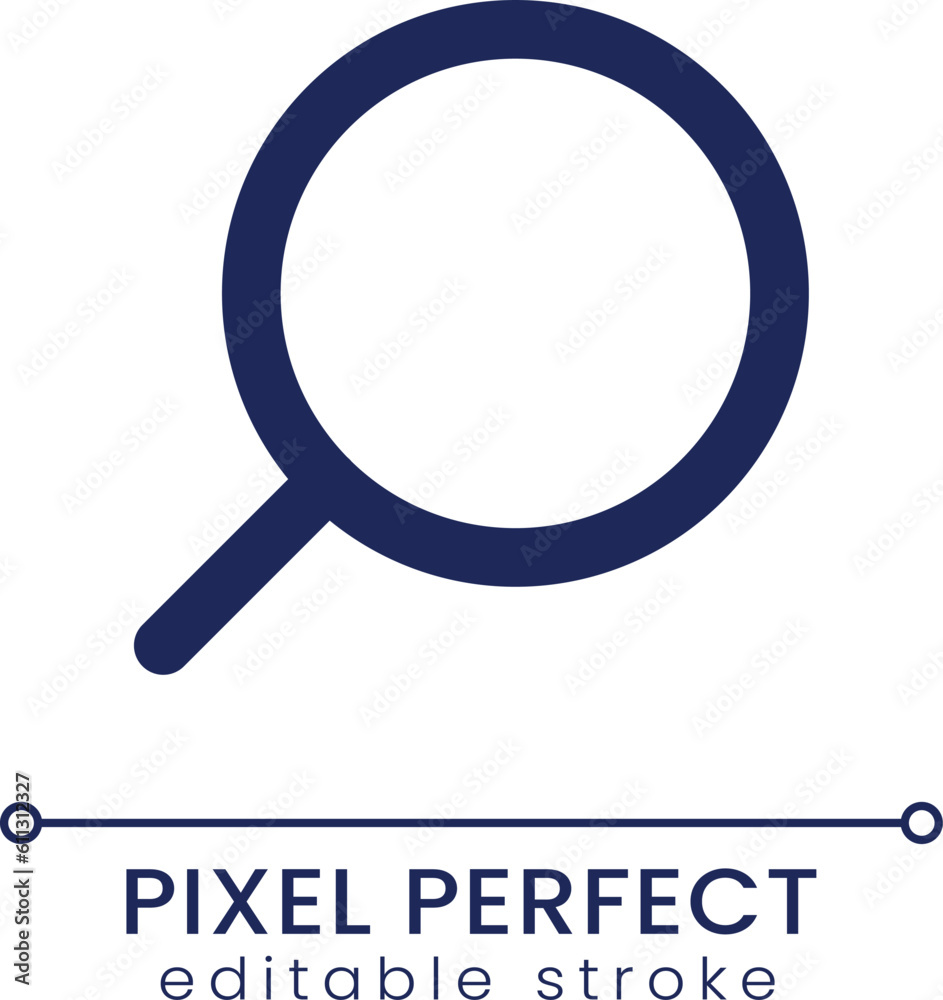 Magnifying glass pixel perfect linear ui icon. Tool for search online. Seeking information. GUI ...