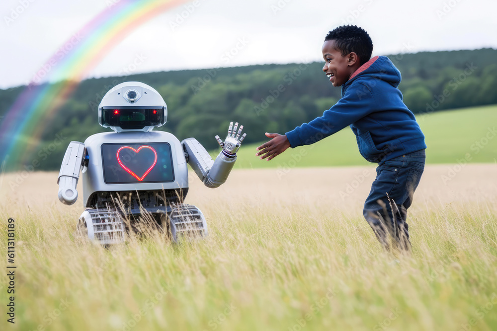 Robot and human friendship, future, ai ethics, technology, children ...
