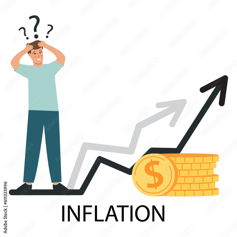 Economic inflation dollar value increase.Cost low and loss. Tiny people ...
