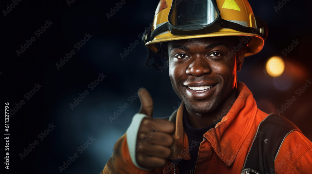 A good looking firefighter dressed in a traditional orange firefighter ...