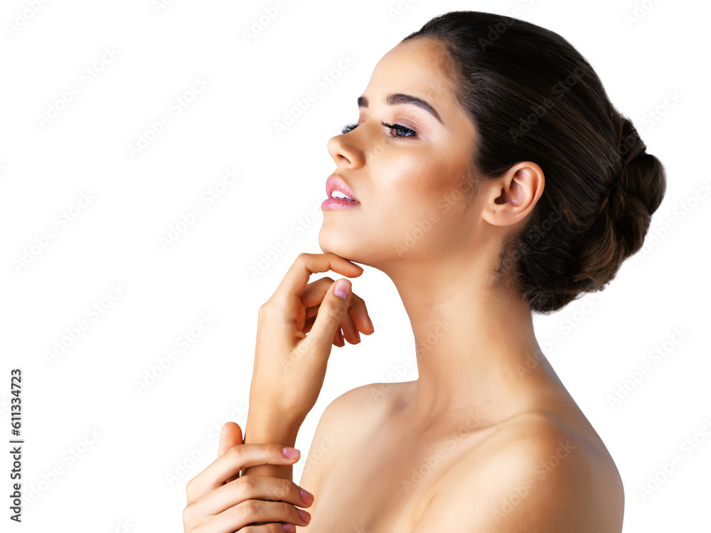 Beauty, skincare and glow with profile of woman on transparent ...