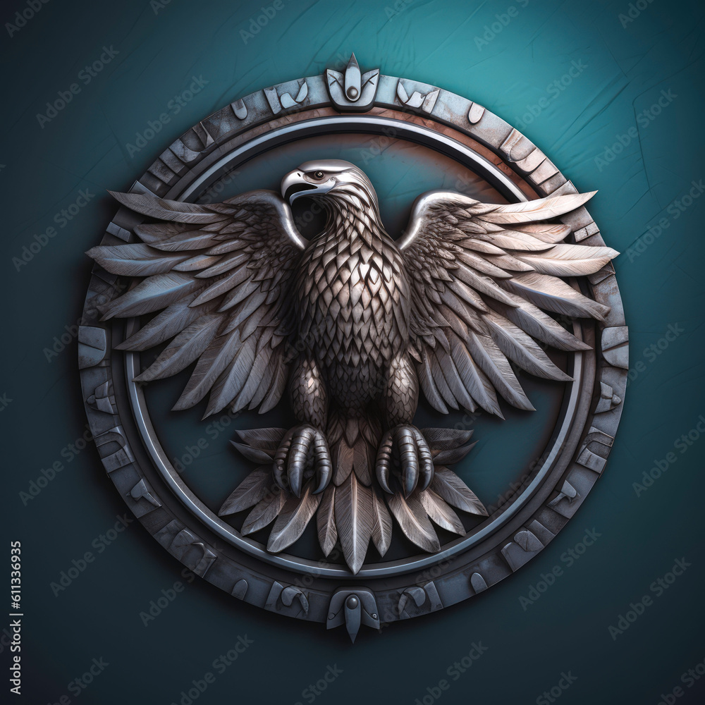 Eagle, silver metal game emblem, cyberpunk style game badges on ...