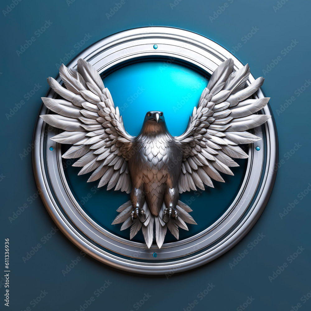 Eagle, silver metal game emblem, cyberpunk style game badges on ...