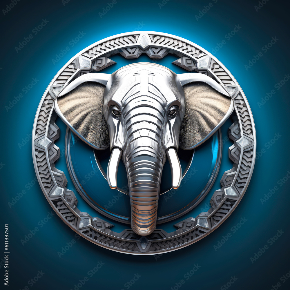 Elephant, silver metal game emblem, cyberpunk style game badges on ...