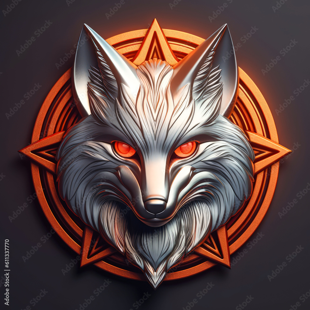 Fox, silver metal game emblem, cyberpunk style game badges on ...