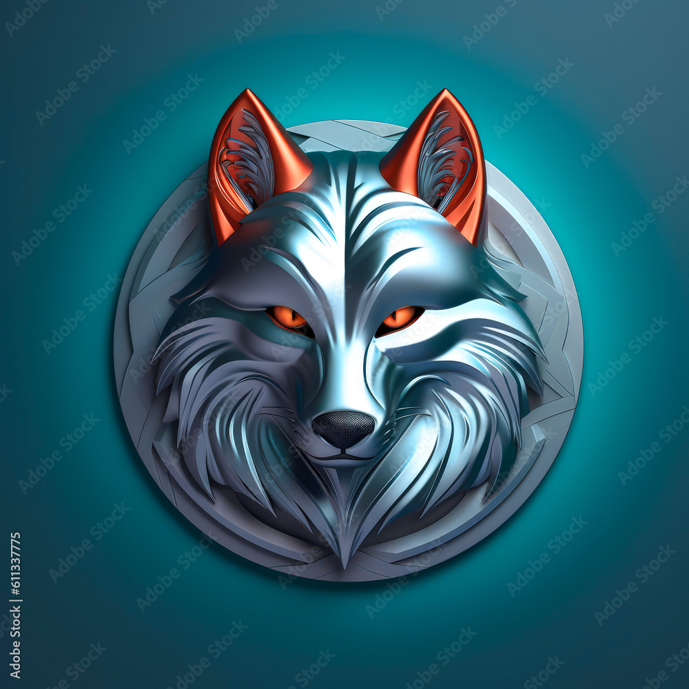 Fox, silver metal game emblem, cyberpunk style game badges on ...