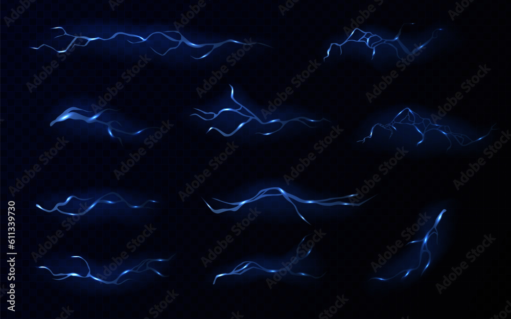 Lightning, electric thunderbolt strike, red impact, crack, magical ...