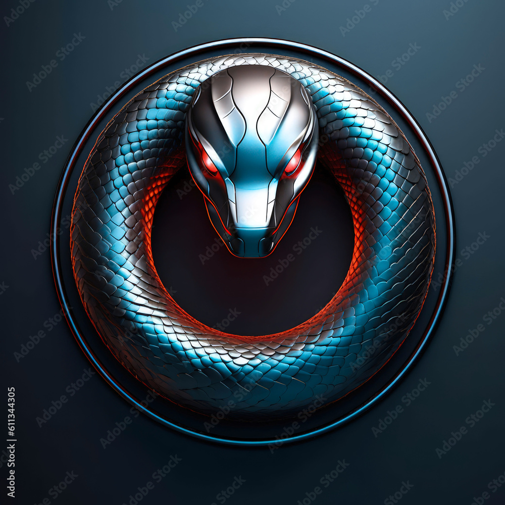 Snake, silver metal game emblem, cyberpunk style game badges on ...