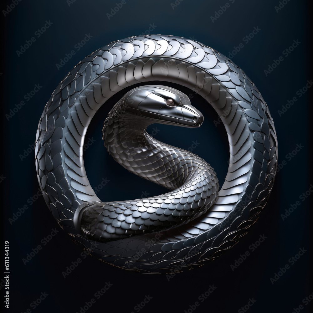 Snake, silver metal game emblem, cyberpunk style game badges on ...