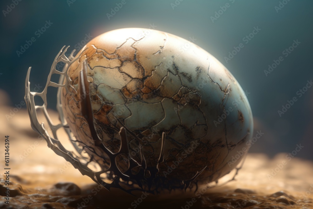 alien life form creating new life, with close-up on egg hatching, created with generative ai ...