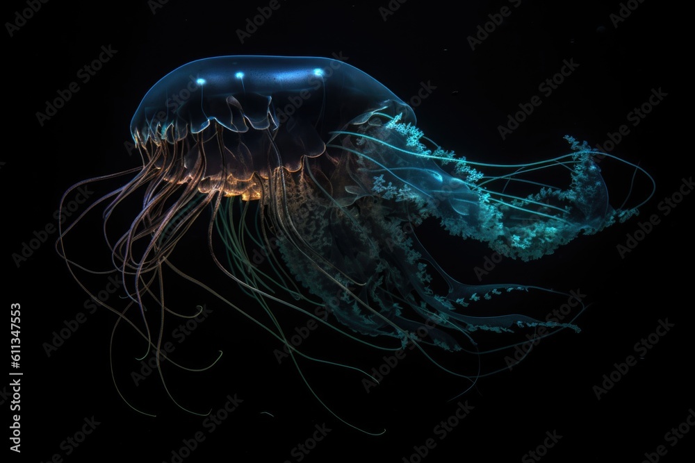 ภาพประกอบสต็อก deep-sea creature is illuminated by bioluminescence ...