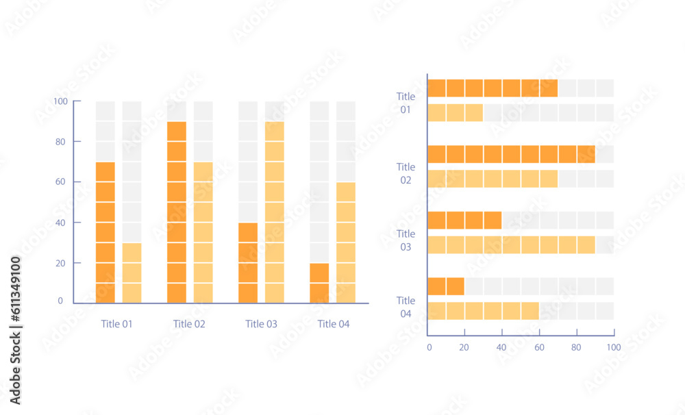 Multi-set bar infographic chart design template set. Compare values of ...
