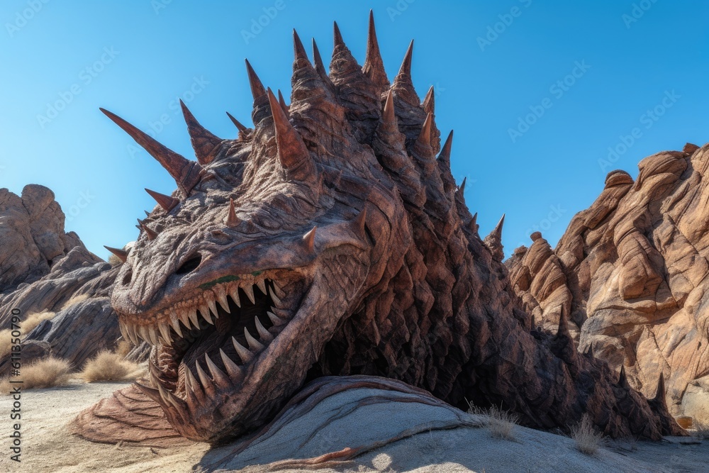 natural rock formation that resembles mythical creature, with spiny and ...