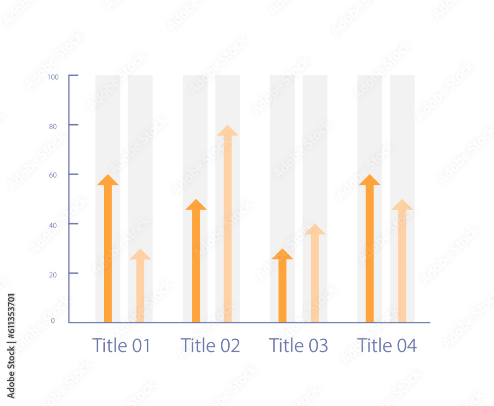 Grouped column infographic chart with arrows design template. Four ...
