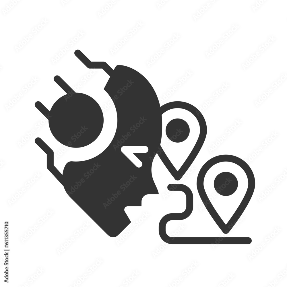 AI guides black linear glyph icon. Trip itinerary machine learning ...