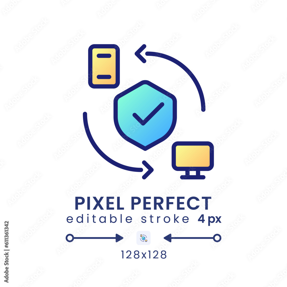 Remote access security gradient fill desktop icon. Data encryption. Safe connection. Pixel ...