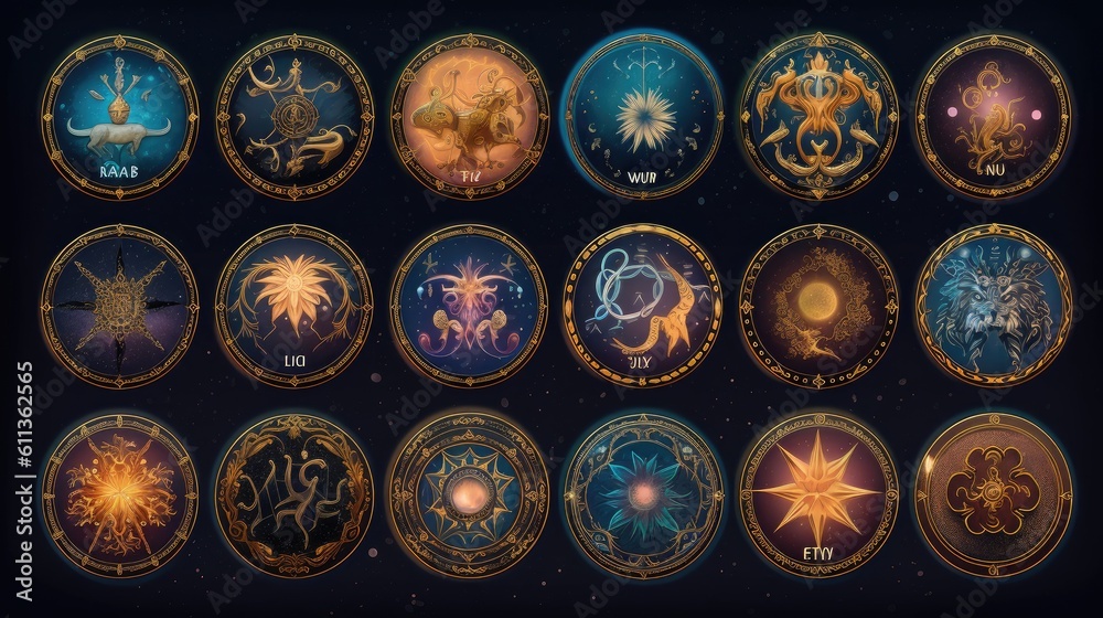 Set of magical zodiac signs in universe. concept, belief, fortune ...