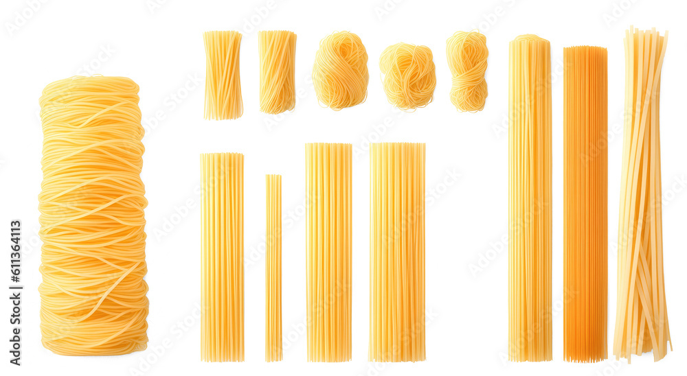 Different types of raw pasta spaghetti isolated on transparent ...