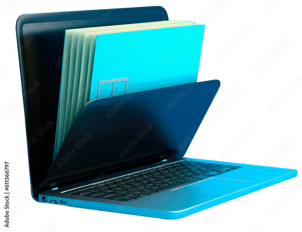 File folder on laptop screen on transparent PNG background, digital ...