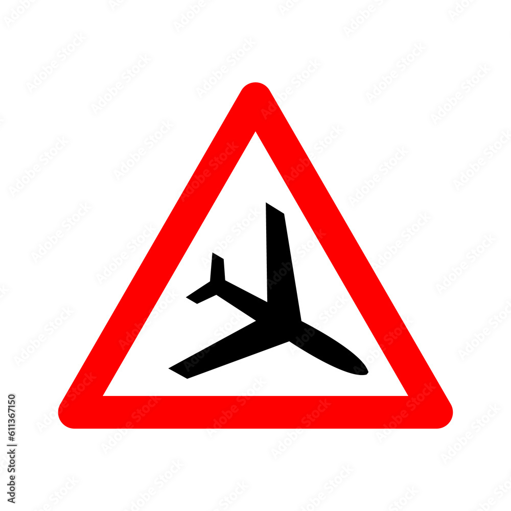 Low flying aircraft sign. Warning sign about low-flying aircraft. Red ...