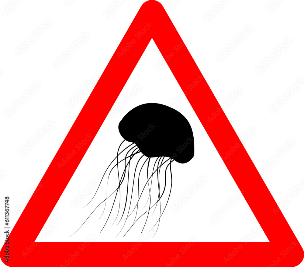 Grafika wektorowa Stock: Jellyfish sign. Jellyfish warning sign. Red ...