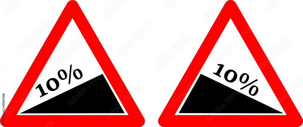 Sign steep descent and rise. Warning sign steep descent and rise. The ...