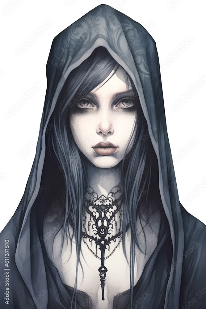 2d watercolor gothic dark female clipart on white background ...