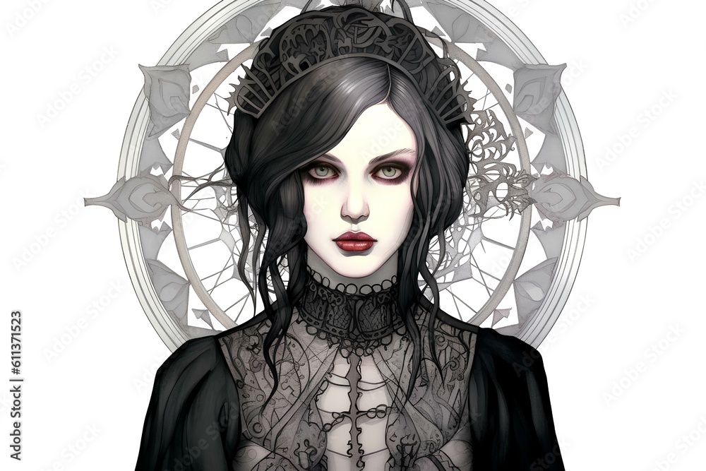2d watercolor gothic dark female clipart on white background ...