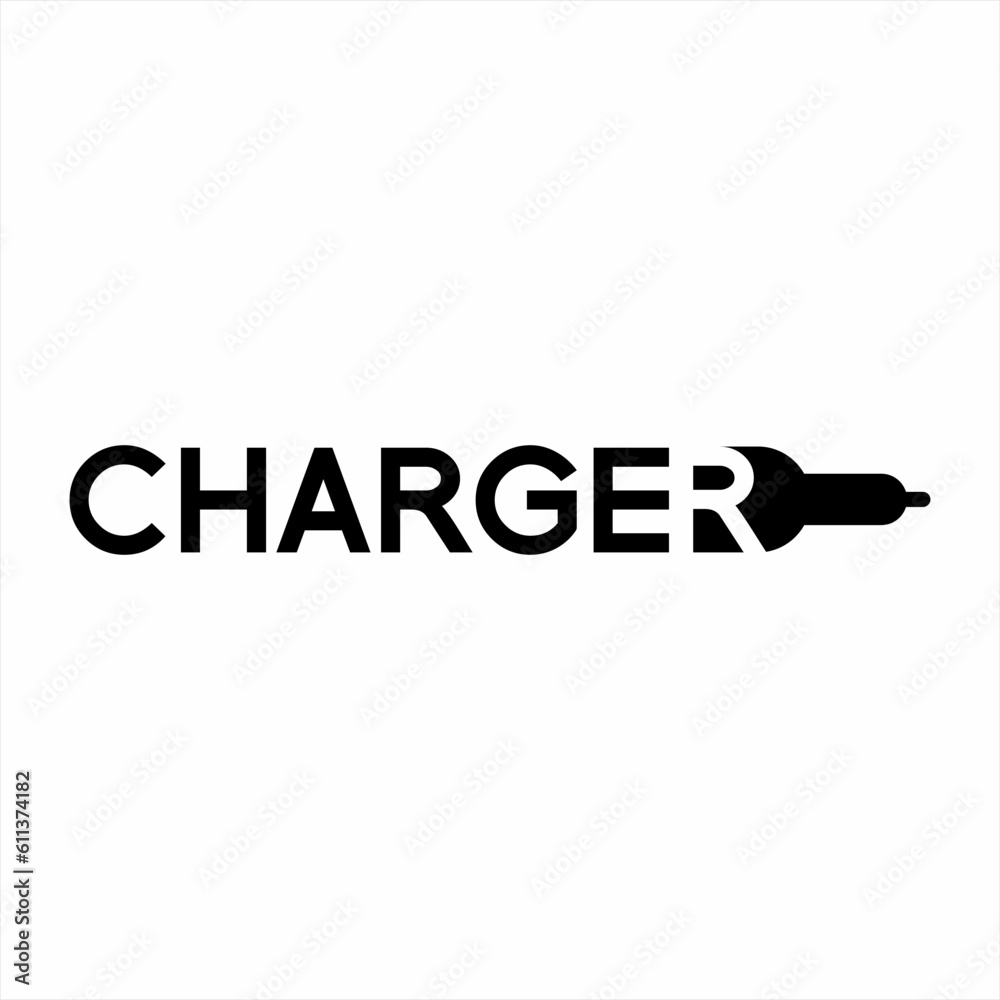 Charger word design. Vector illustration of charger plug for mobile ...