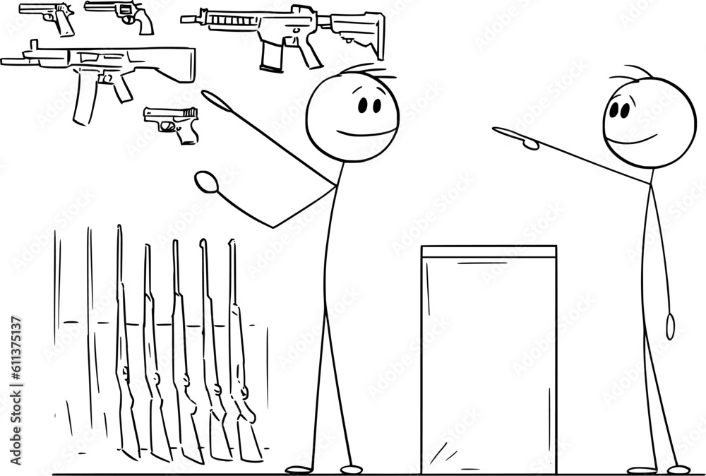 Person Buying Rifle in Gun Shop , Vector Cartoon Stick Figure ...