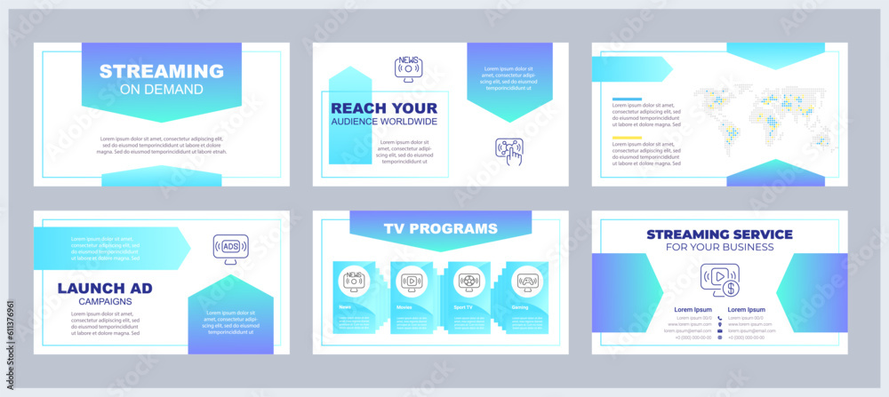 Streaming on demand presentation templates set. VOD platform ...