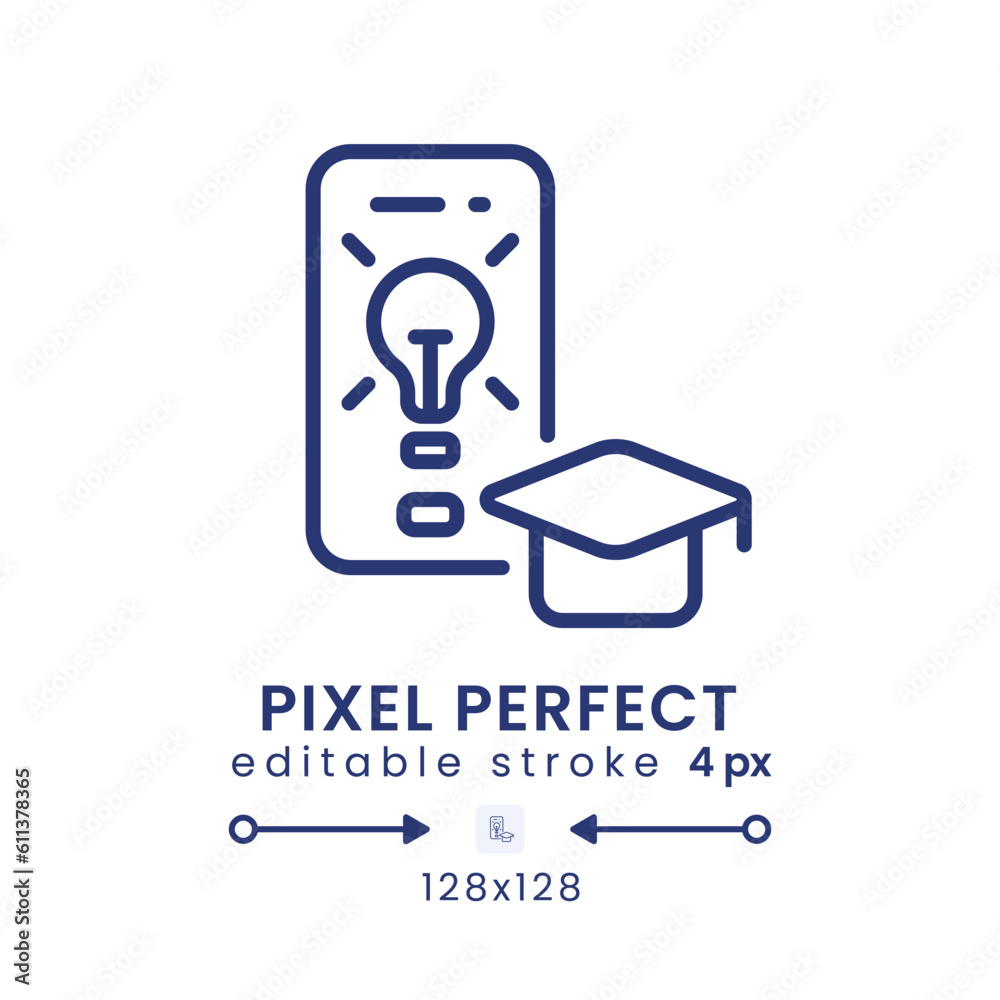 Education app linear desktop icon. Exam preparation. E-learning ...