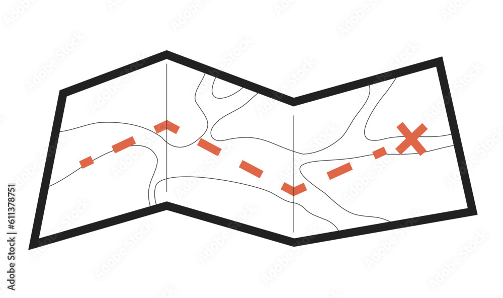Destination map monochrome flat vector object. Tracking route. Hiking ...
