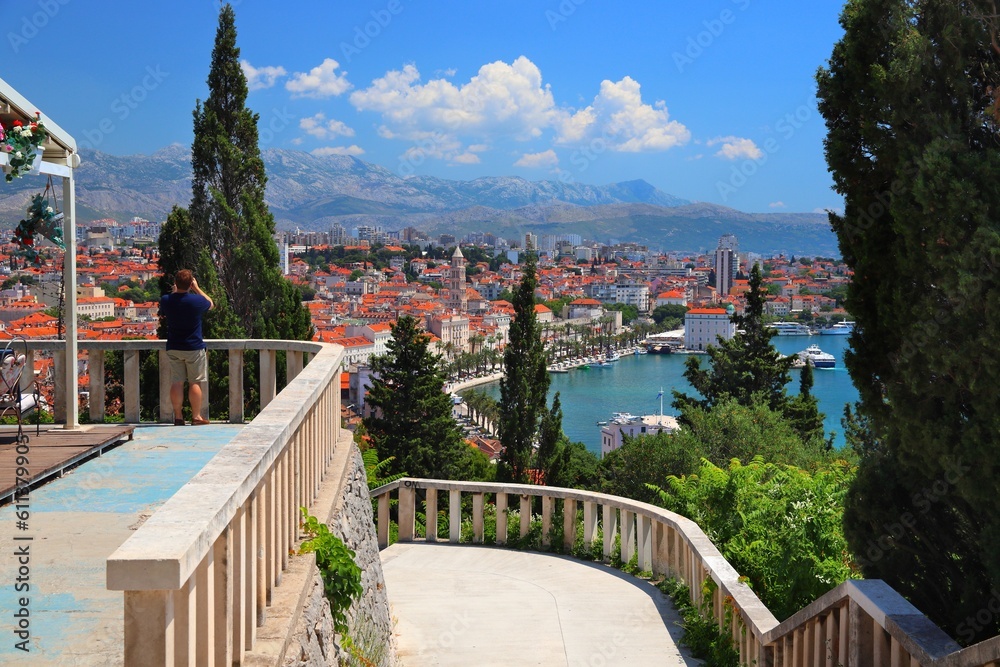City viewpoint - tourist attraction in Split, Croatia. Landmarks of ...