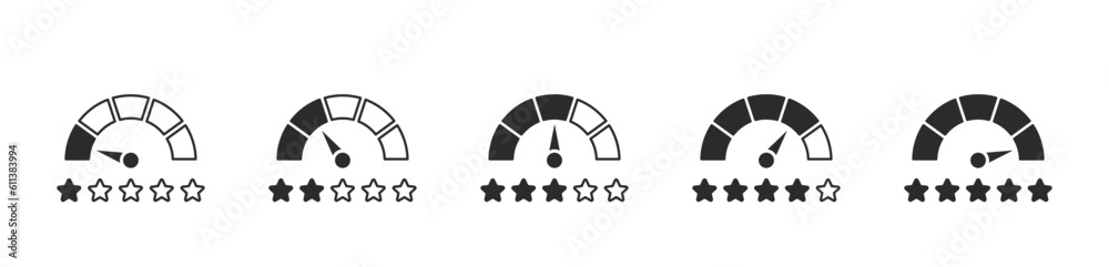 Set of speedometer icons with star rating. Speedometer, gauge meter ...