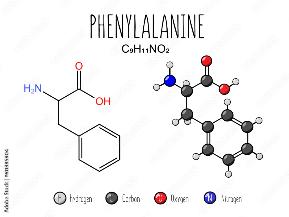 Phenylalanine amino acid representation. Skeletal formula and 2d ...