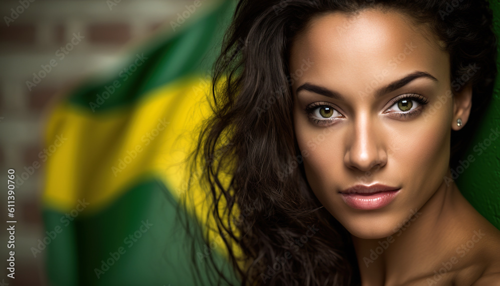 Beautiful woman with Brazilian flag with copy space conceptual ...