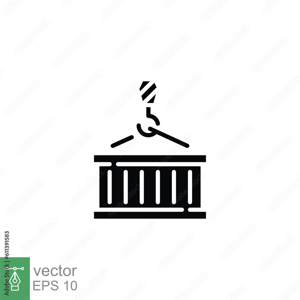 Container icon. Simple solid style. Logistics ship, crane, lift, cargo ...