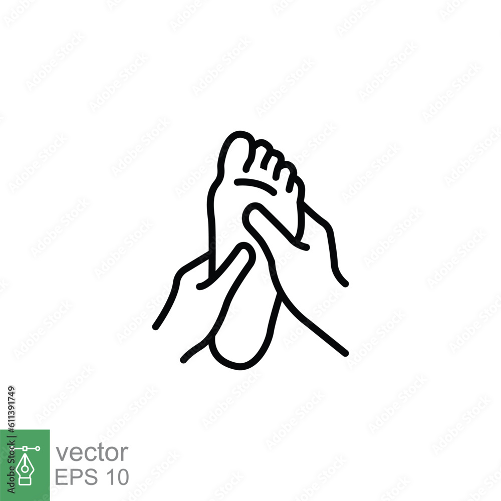 Foot massage icon. Simple outline style. Reflexology, human toe, leg ...