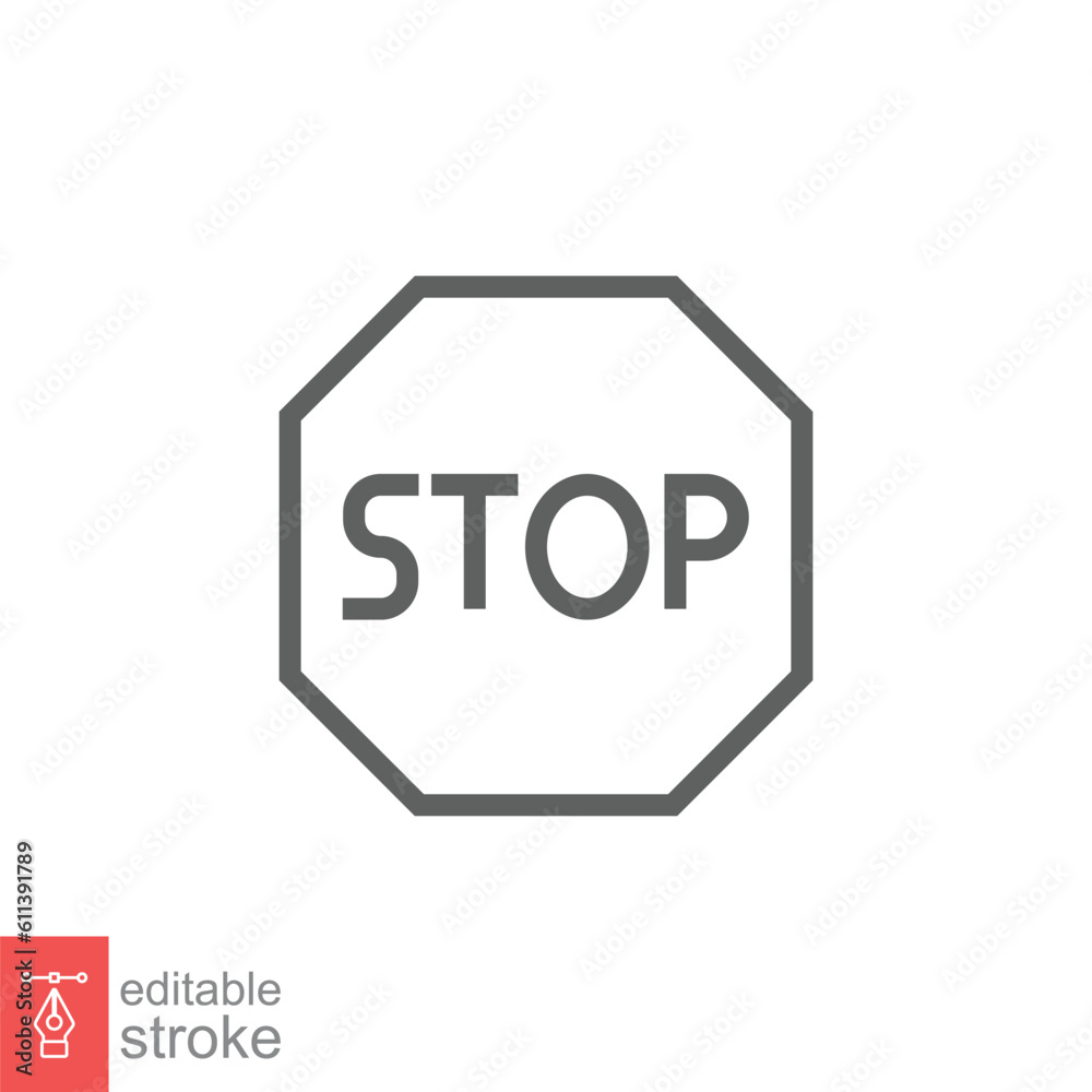 Stop sign icon. Simple outline style. Traffic symbol, warning, highway ...