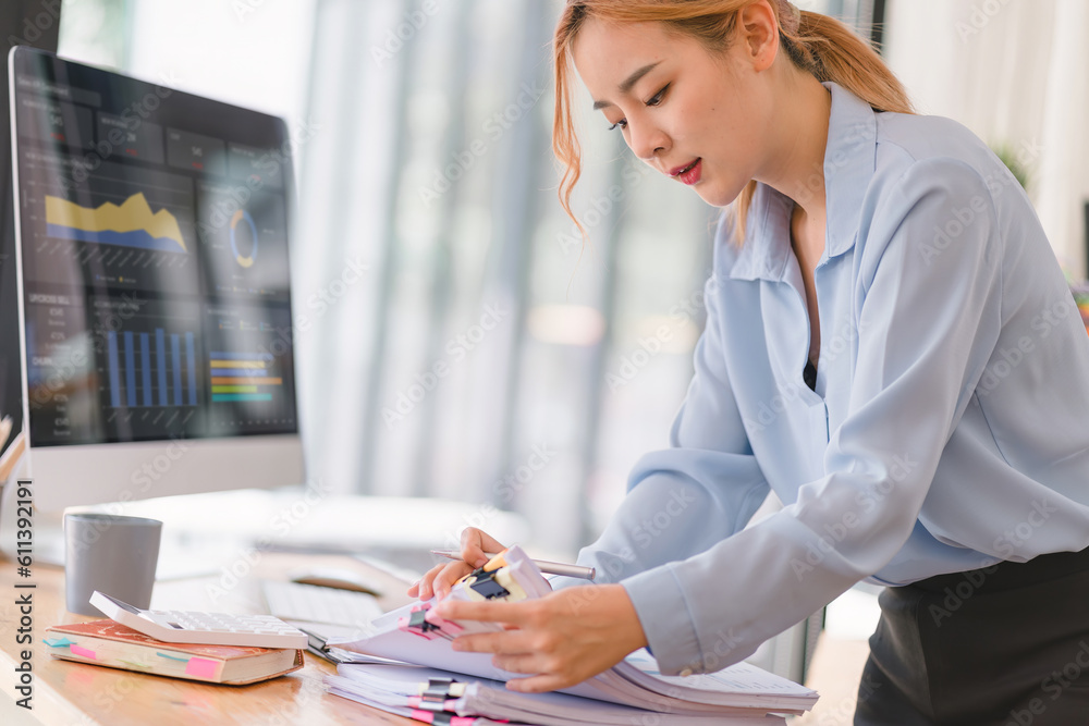 Accountant working with computer and dashboard for data business ...