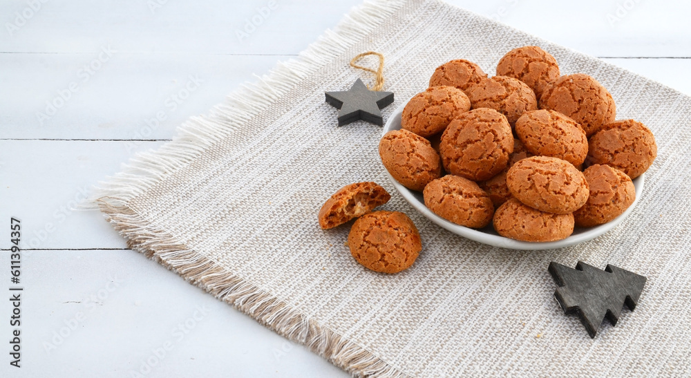 Traditional Italian almond cookies amaretti on a white background with ...