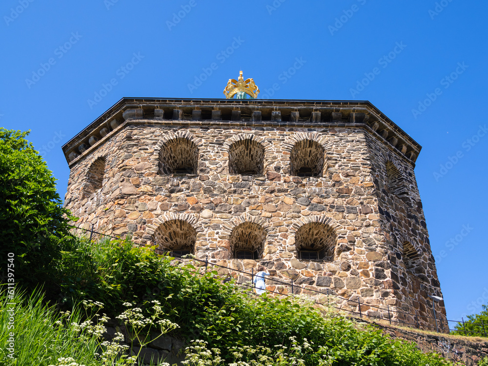 Skansen Kronan is an old fortress with a gilded crown on the roof ...