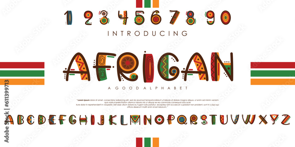 African ethnic primitive font. hand drawn safari alphabet and with ...