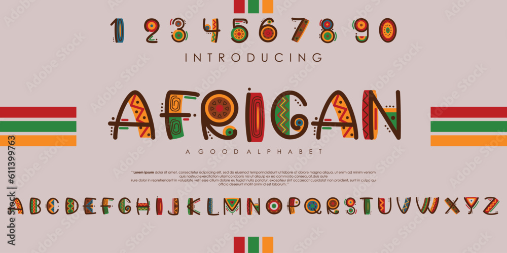 Vetor de African ethnic primitive font. hand drawn safari alphabet and ...