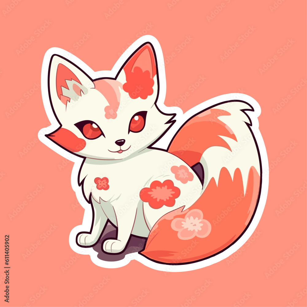 Vector illustration kawaii cartoon little cute fox character kitsune ...