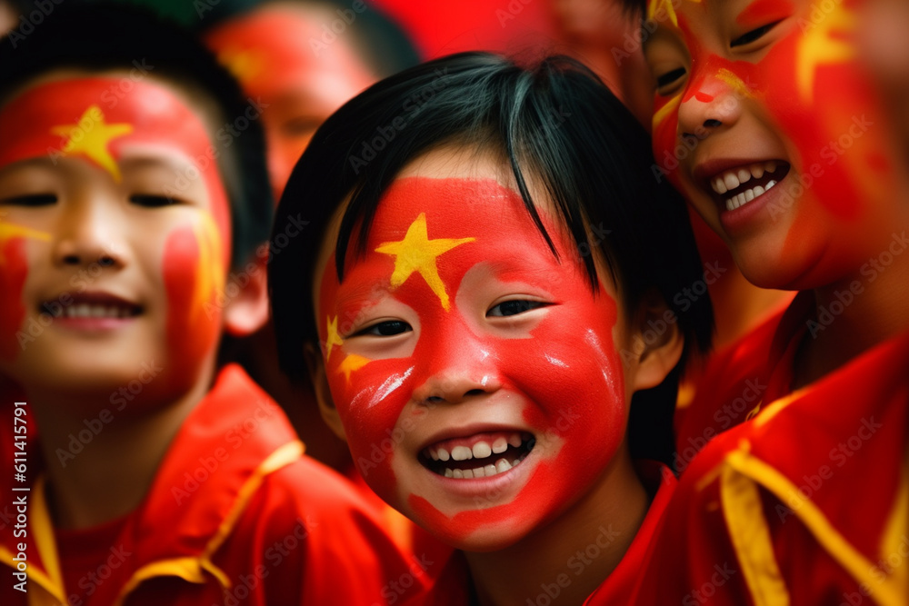 Photorealistic image of some children smiling with their faces painted ...