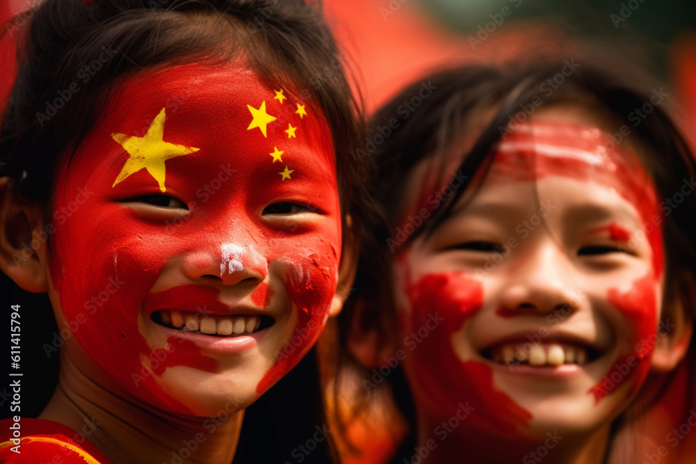 Photorealistic image of some children smiling with their faces painted ...