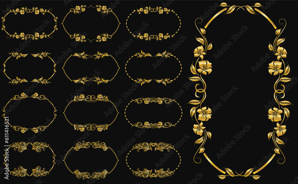 Vector set of decorative hand drawn elements, border, frame with floral ...