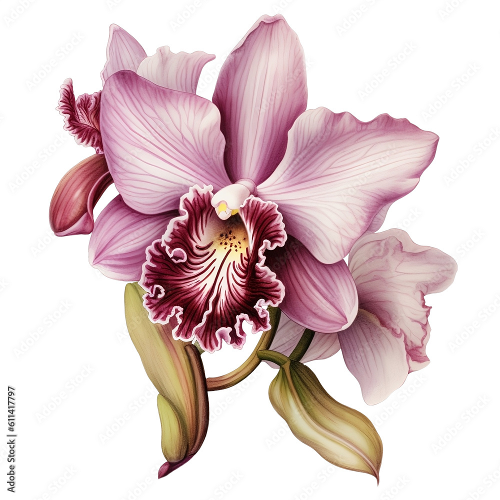 Beautiful Orchid in pencil color illustration clipart AI generate png ...